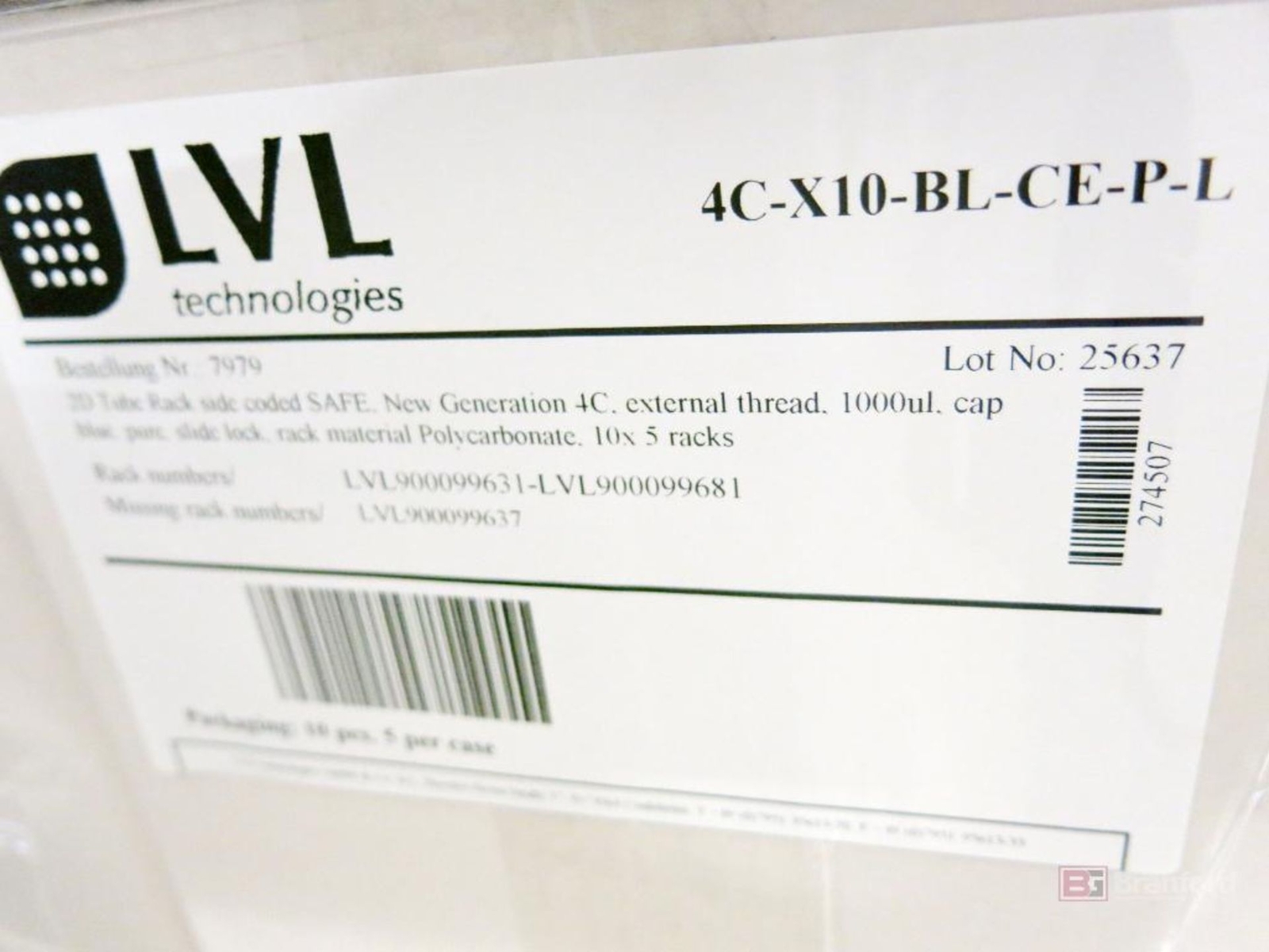 NEW LVL SAFE 2D LX 1000ul Tube, side coded, Case of 10x5 racks, 4C-X10 ...