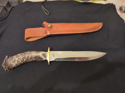 Jacobs Custom Large Fixed Blade Bowie Knife Stag Handle 14" Overall-8. ...