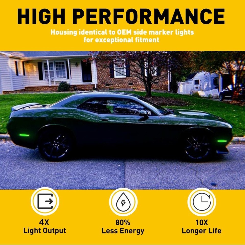 Smoked Lens Green LED Bumper Marker Side Signal Light For Dodge ...