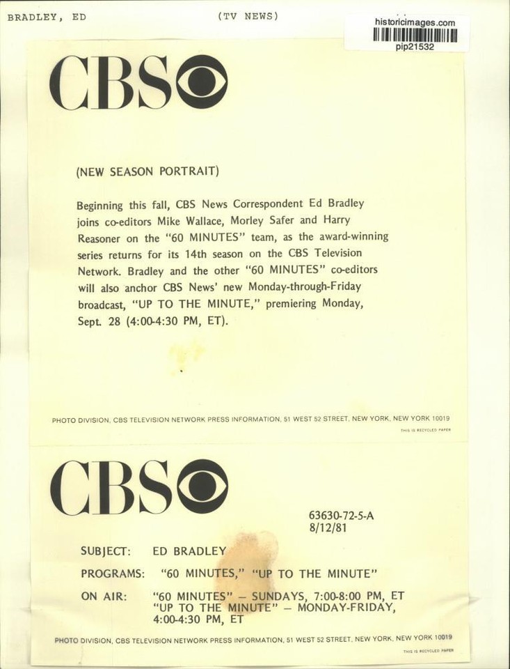 1981 Press Photo Ed Bradley anchors "60 Minutes" and "Up to the Minute ...