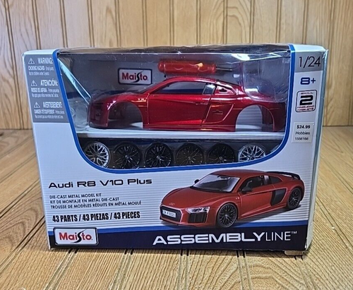 Maisto Audi R8 V10 Plus 1/24 Scale Assembly Line Metallic Red Diecast ...