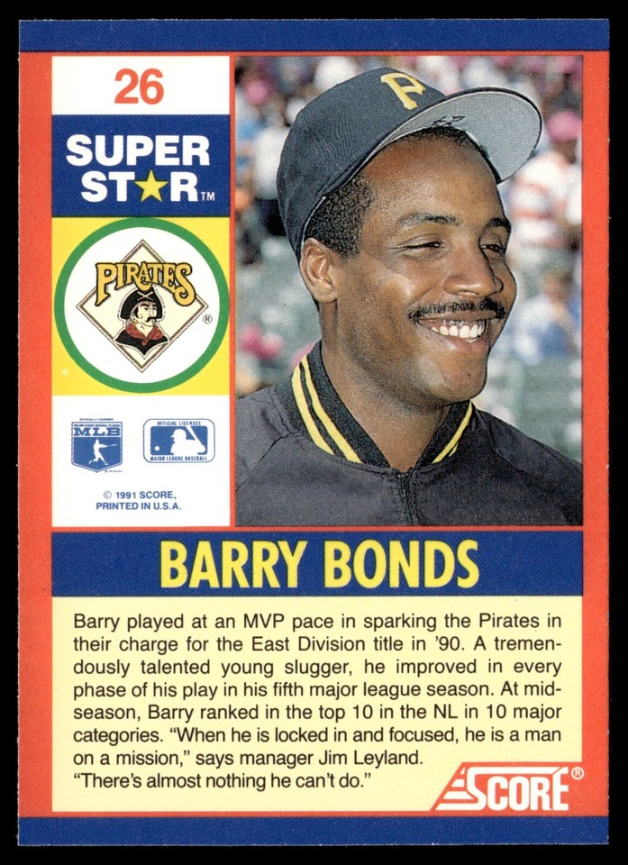 1991 Score - Superstar - #26 Barry Bonds Pirates | eBay