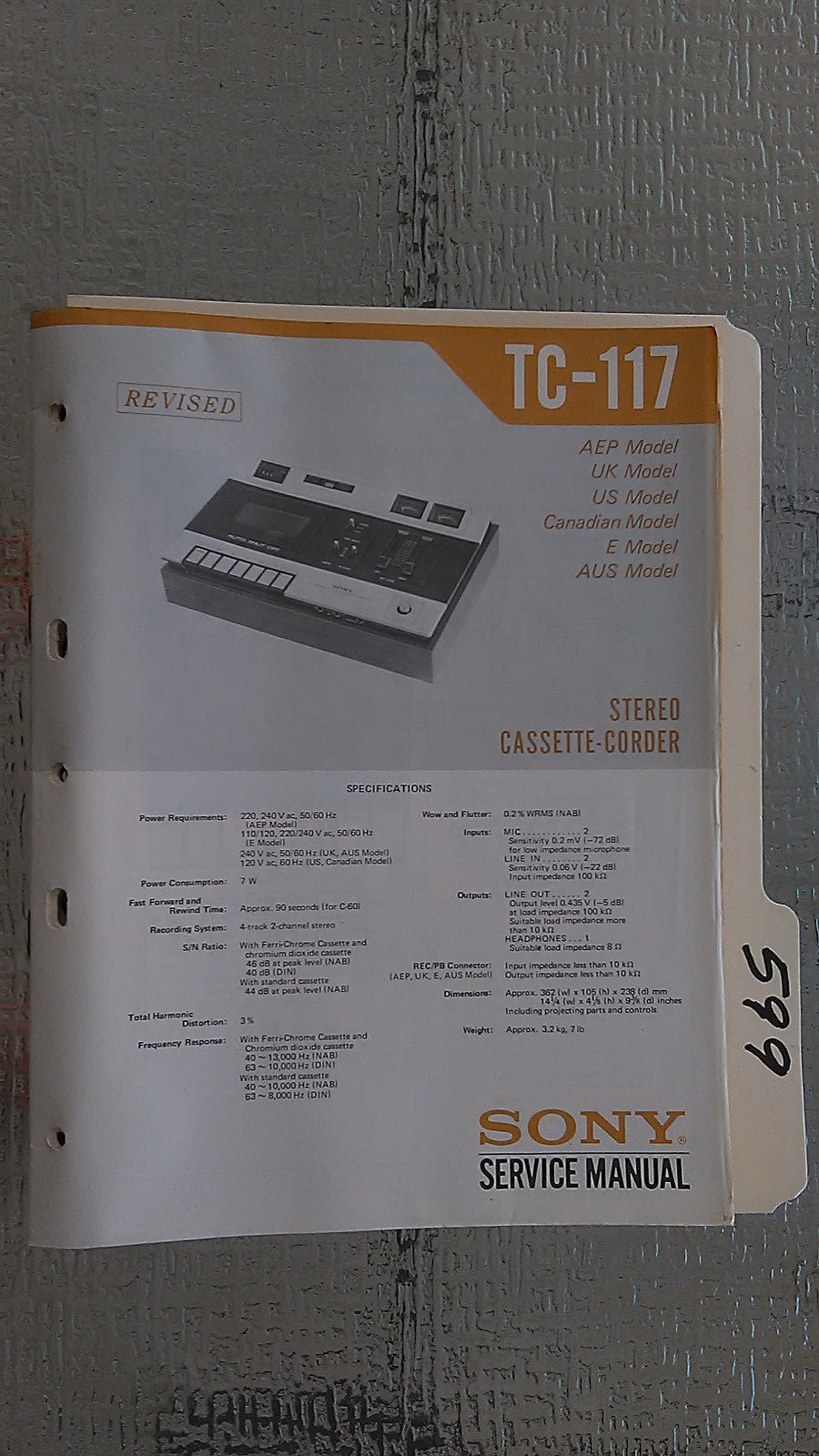 Sony tc-117 Service Manual original repair book schematic 30 pages 1976 ...