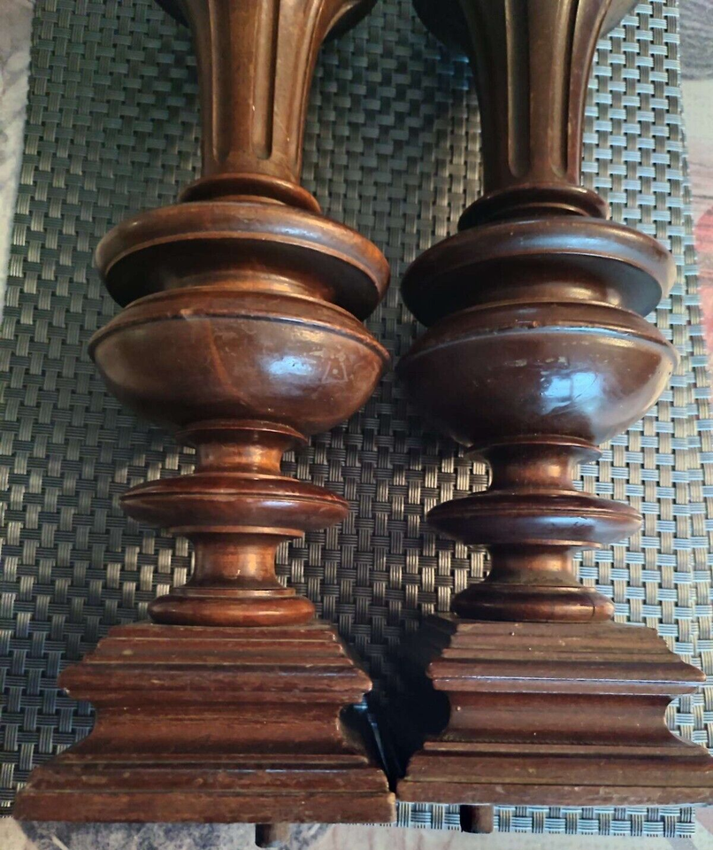 14" French Antique Pair Carved Wood Trim Posts Pillars Columns Oak | eBay