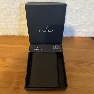 Nautica Tri Fold Mens Trifold Wallet Black with Plastic Sleeve Insert ...