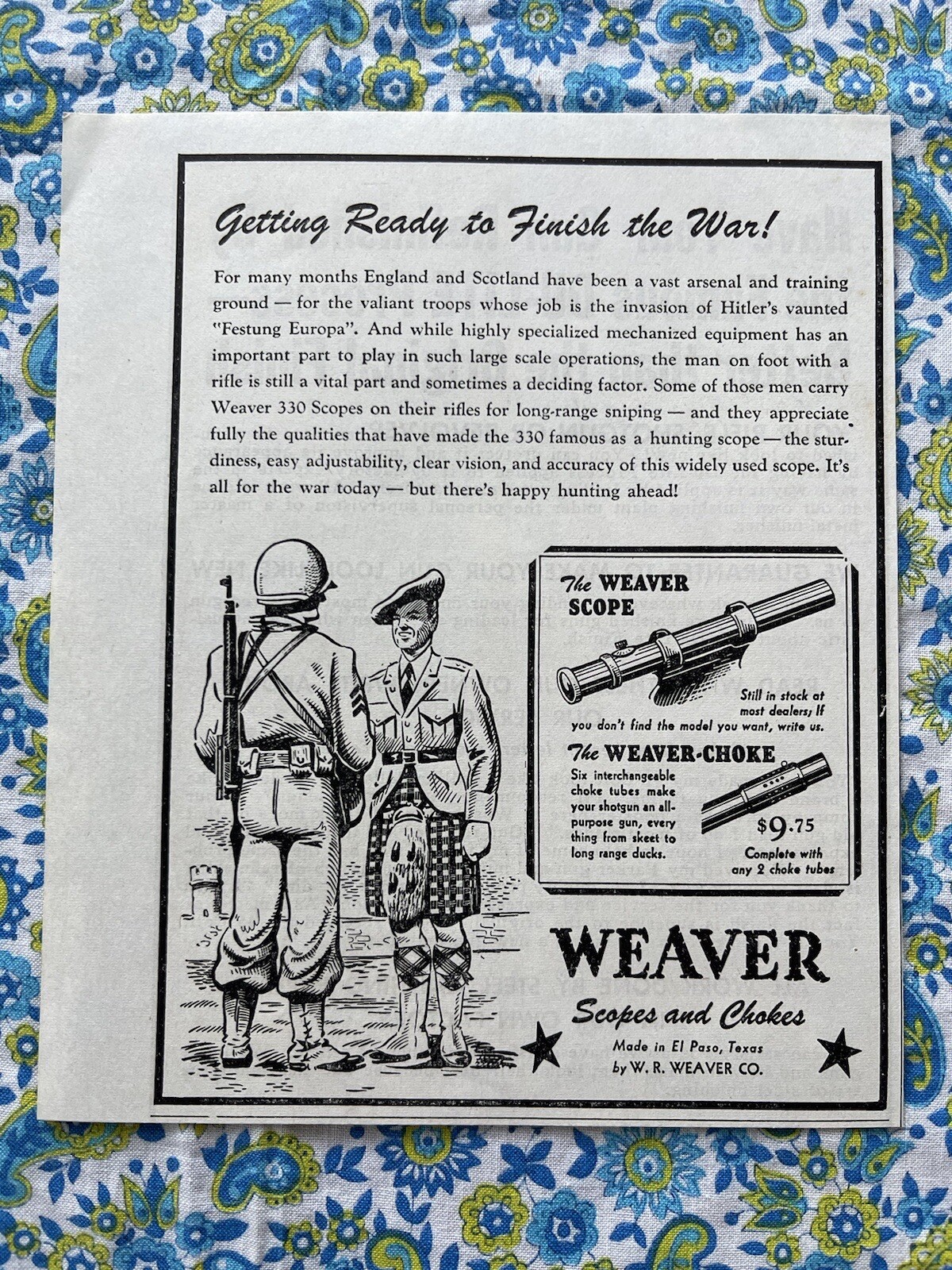 Vintage 1944 Weaver Hunting Scopes Print Ad Weaver Choke | eBay