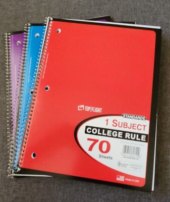 Top Flight Standards 1 Subject Wirebound Wide Ruled Notebook 70 Sheet 3 ...