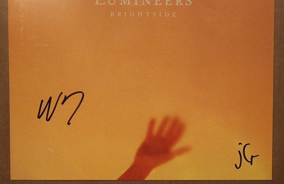 The Lumineers orange vinyl & autographed album flat BRIGHTSIDE Schultz ...