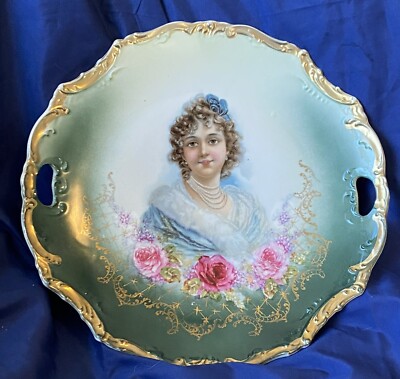 Antique Hand Painted Victorian Lady Handled Porcelain Plate 10.5" | eBay