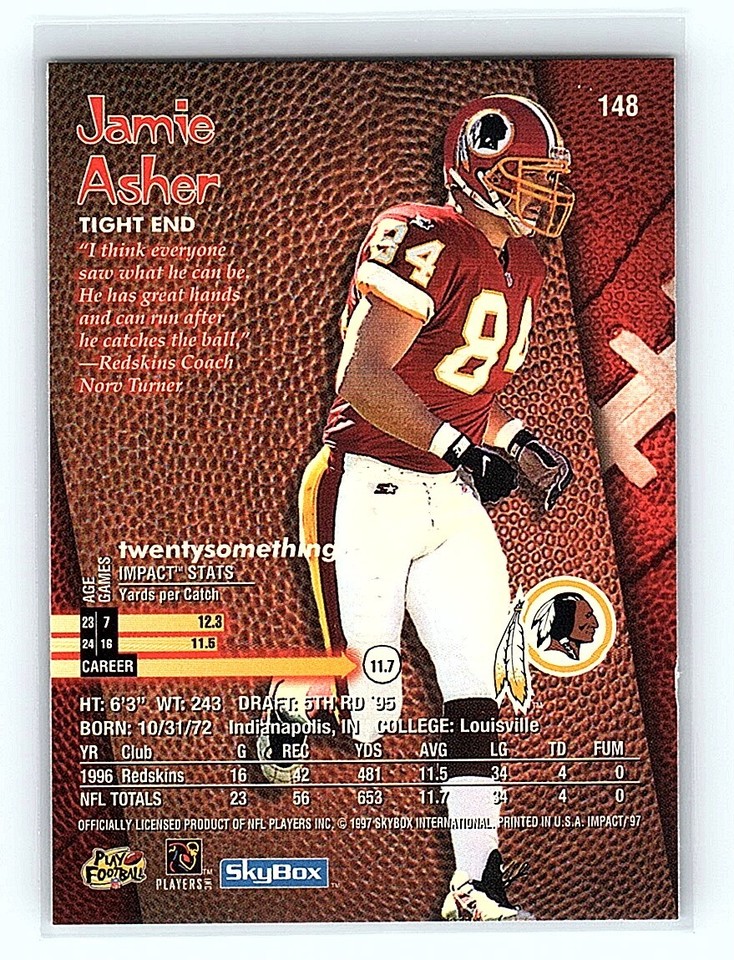 1997 Skybox Impact Jamie Asher Washington Redskins #148 | eBay