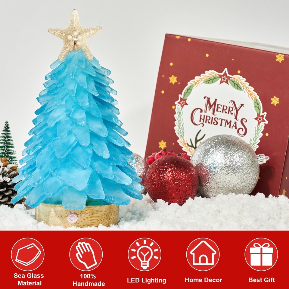 Blue Sea Glass Christmas Tree - Handcrafted Mini Christmas Tree with ...