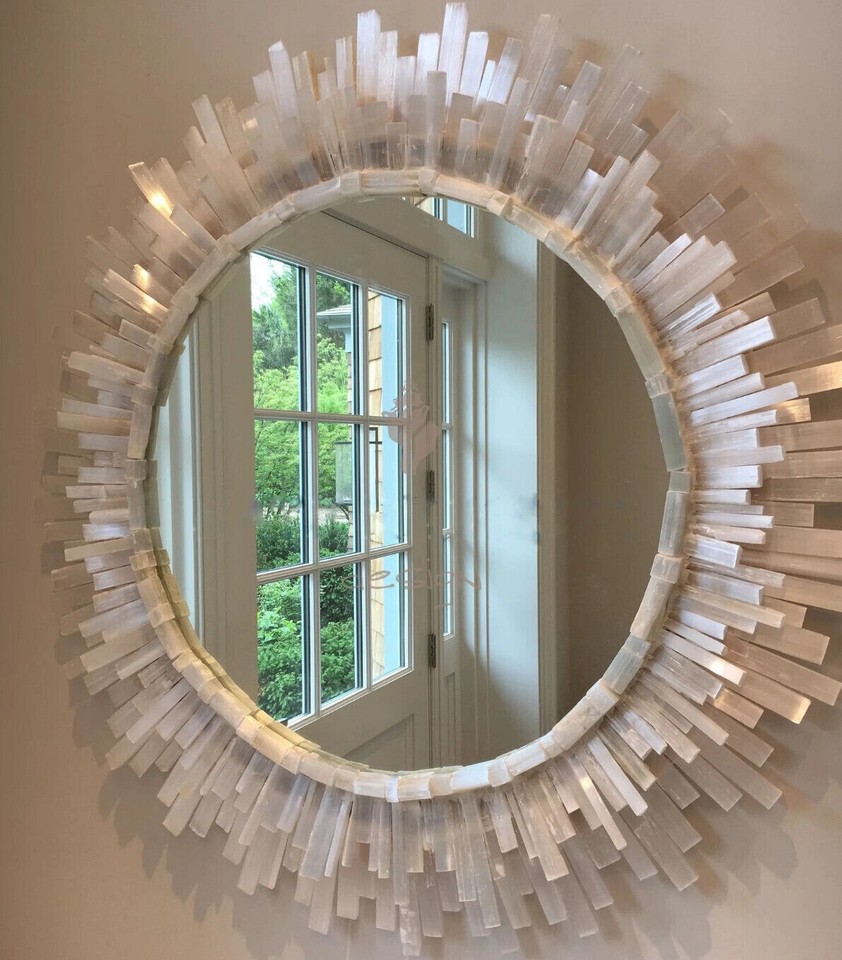Selenite Stone Sunbrust Wall Mirror, Stunning Crystal Healing Mirror ...