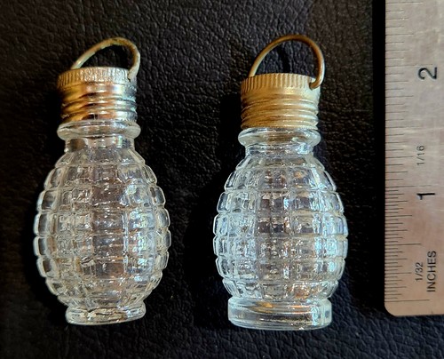 Vintage Clear Glass Metal Lids Hand Grenades Collectible Salt & Pepper ...
