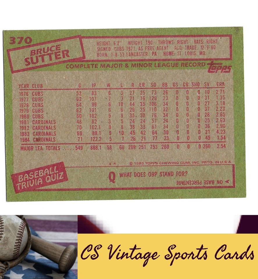 1985 Topps #370 Bruce Sutter | eBay