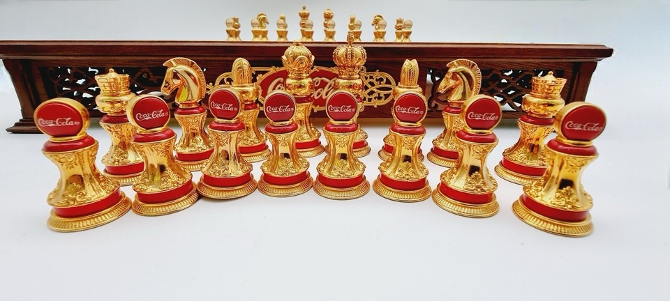 Authentic Coca Cola Stained Glass Chess Set 24K Gold by the Franklin ...