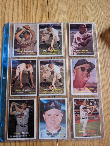 Tops 1957-10 Baseball Cards Hank Aaron, Pee Wee Reese, Wally Moon, and ...