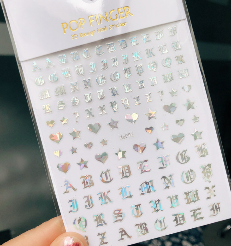 Nail Art Stickers Latin Roman English Alphabet Letter Heart Star US ...