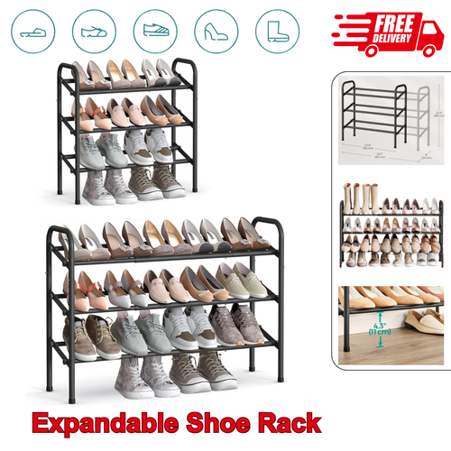 3 Tier Expandable Shoe Rack, Adjustable Shoe Organizer Storage for 20 ...