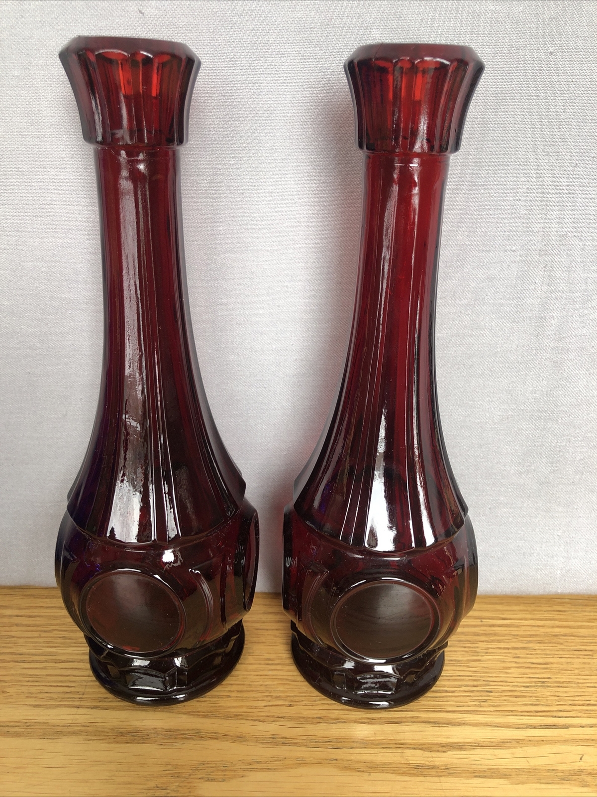 Pair Vintage WHEATON MCM Dark Ruby Red Bullseye Coin Bud Vases - | eBay
