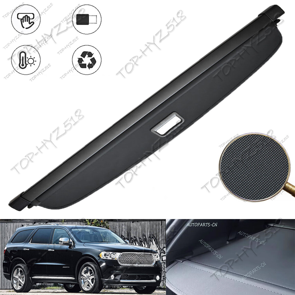 Trunk Cargo Cover Retractable Luggage Shade For Dodge Durango 7-seater ...