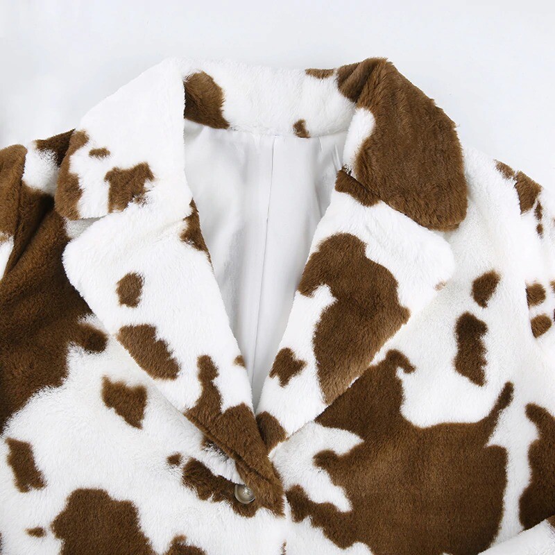 Cow Print Loose Fur Sweater Streetwear Animal Pattern Soft Fleece ...