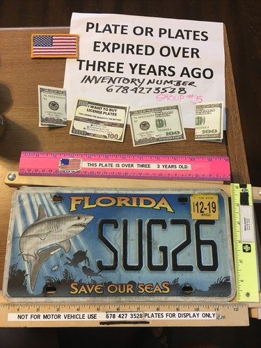 FLORIDA SAVE OUR SEAS. SHARK LICENSE PLATE. USED,MINOR SCRATCHES ,BENDS ...
