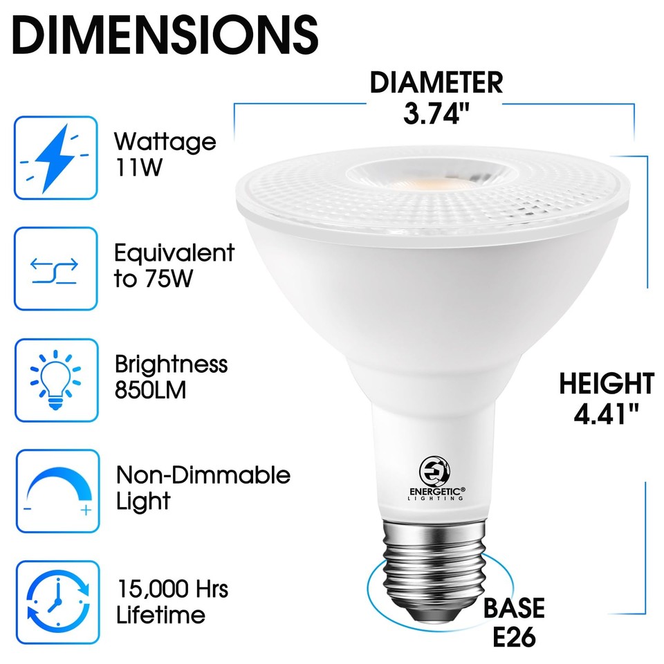 Energetic PAR30 2-Pack Dusk to Dawn LED Outdoor Flood Light Bulb, 75 ...