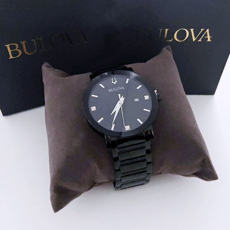 Bulova Modern Black Diamond Stainless Steel Case Band Dial Steel Men's ...