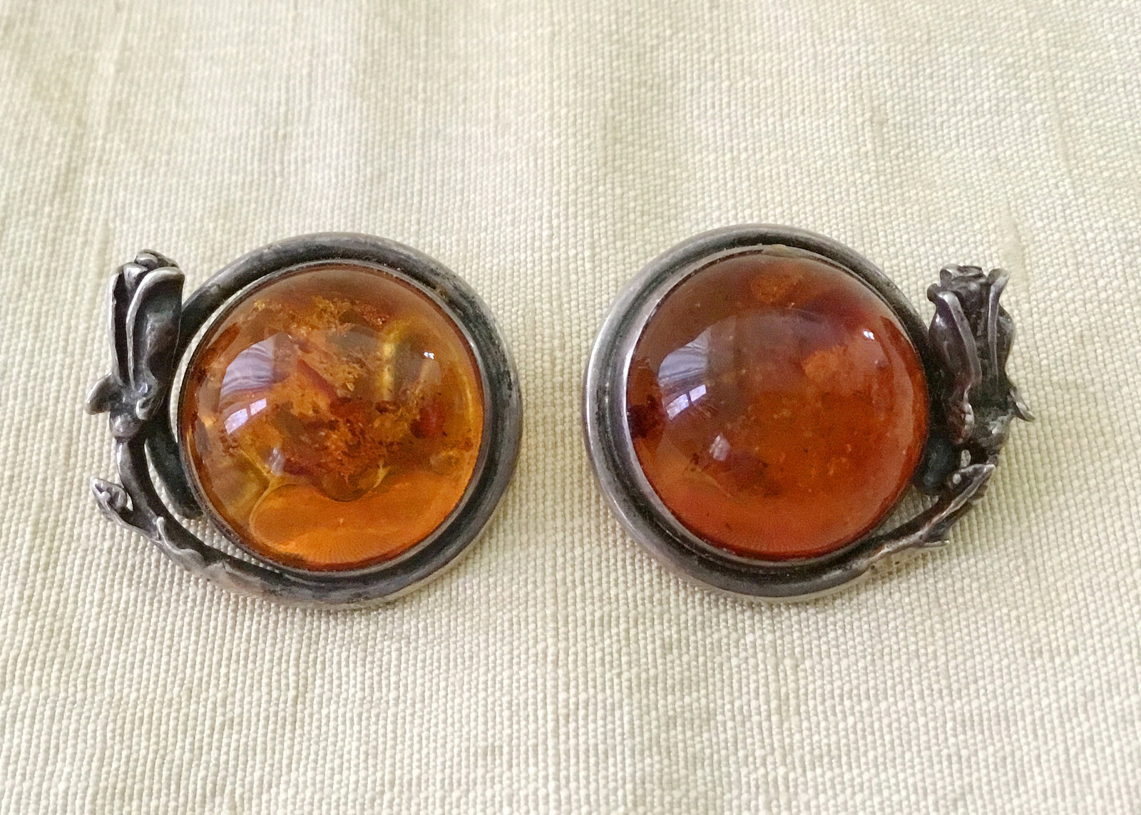 Estate Find - Handmade Sterling Silver & Amber Clip On Earrings | eBay