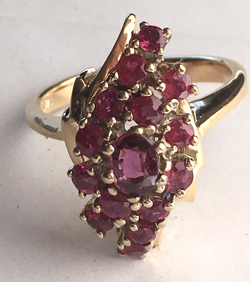 Natural Earth Mind Ruby Cluster 14K Yellow Gold Ring 1980s Size 6.5 | eBay