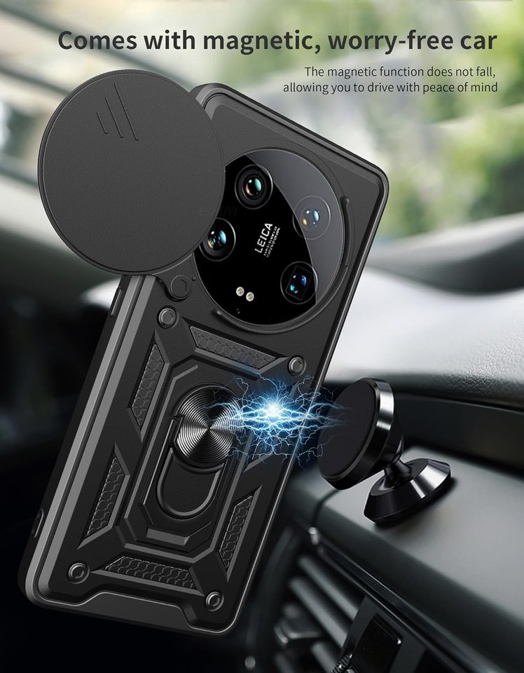 For Xiaomi 14 Ultra Case with Slide Camera Cover, Ring Stand ...