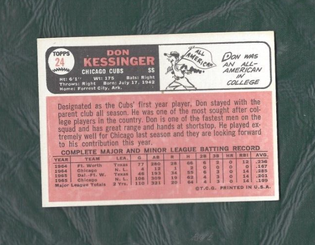 1966 Topps baseball card #24 Don Kessinger Chicago Cubs EX ROOKIE | eBay