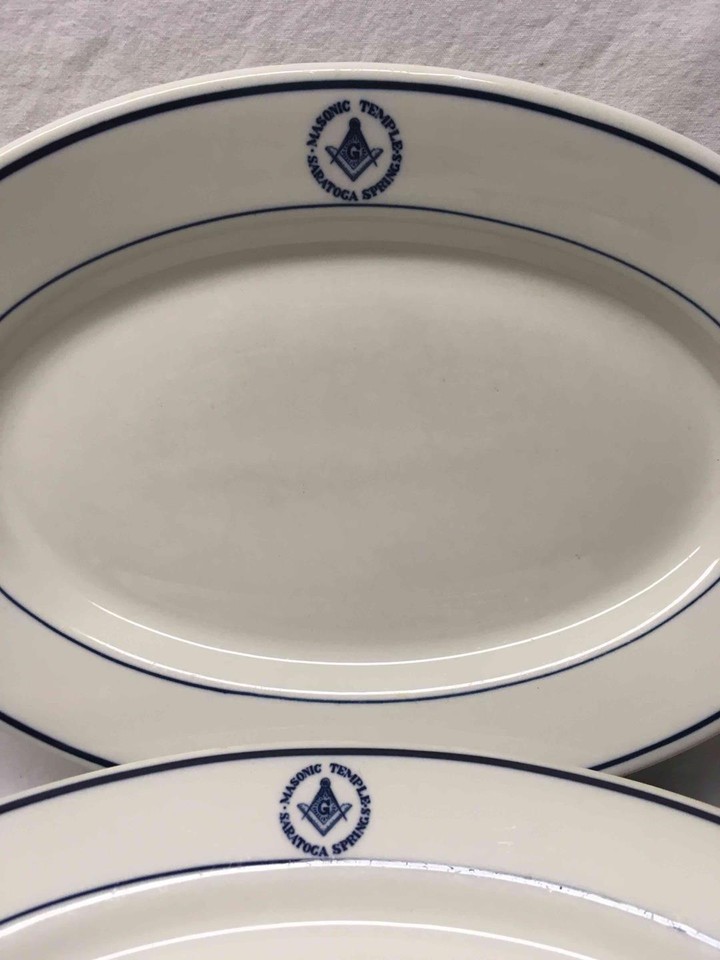 Saratoga Ny Masonic Temple Oval Plate Restaurant Ware Warwick Blue ...