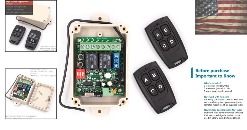 Waterproof 2-Channel RF Remote Control Relay Switch for Garage Doors ...