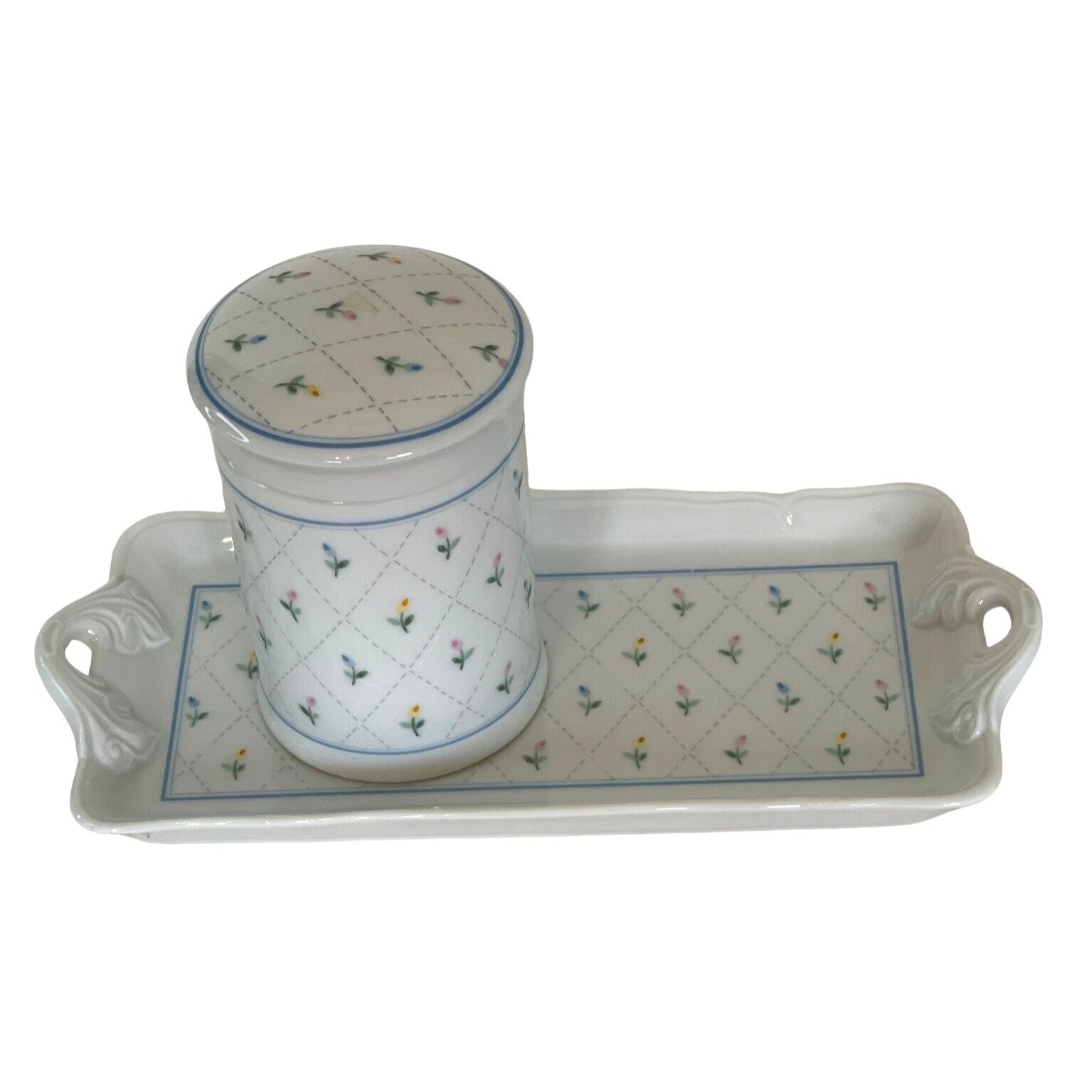 Napcoware Lidded Canister Tray 2 Complete Sets Mini Tulip Pattern ...