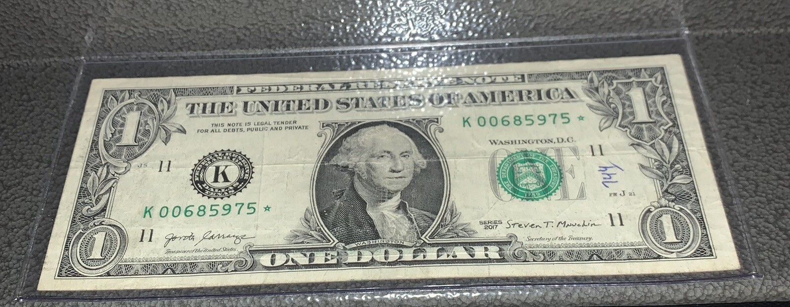Low Serial Number Star Note 2017 One Dollar Bill Note Fancy 6 Digit ...