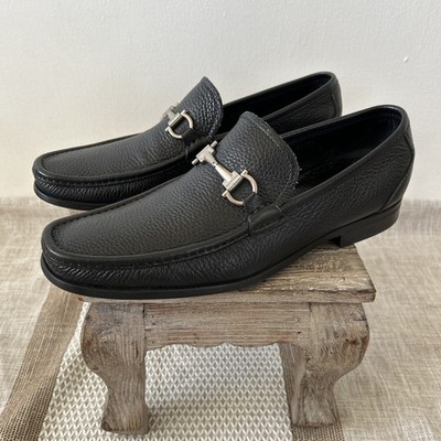 Salvatore Ferragamo Grandioso Gancini Bit Loafers Black Pebbled Leather ...