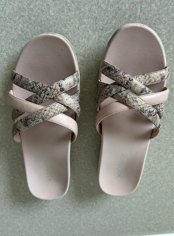 Vionic Sandals Women 9 Dava Leather Slide Casual Slip On Shoes Pink ...