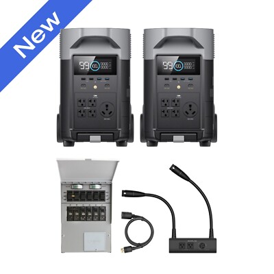 EcoFlow 2PCS DELTA Pro Power Station &Double Voltage Hub & Transfer ...