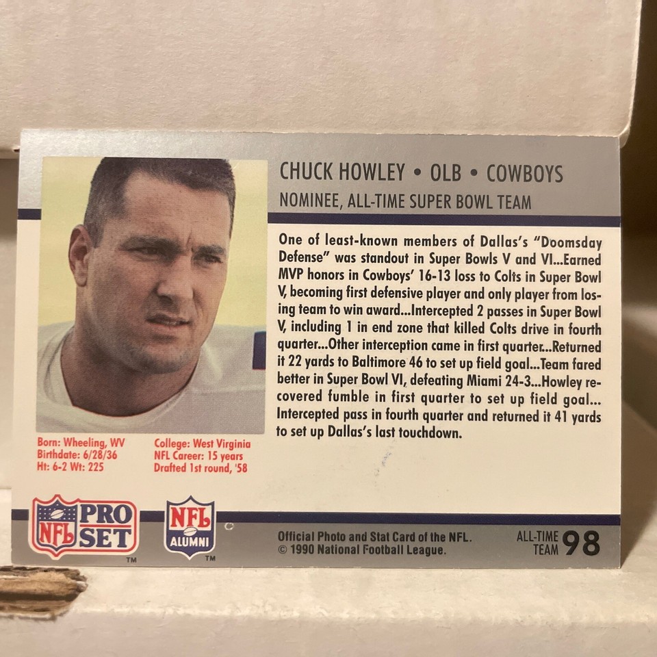 Chuck Howley -West Virginia- Dallas Cowboys Autographed Card -Super ...