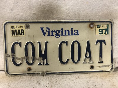 1997 Virginia Vanity License Plate “COM COAT” | eBay