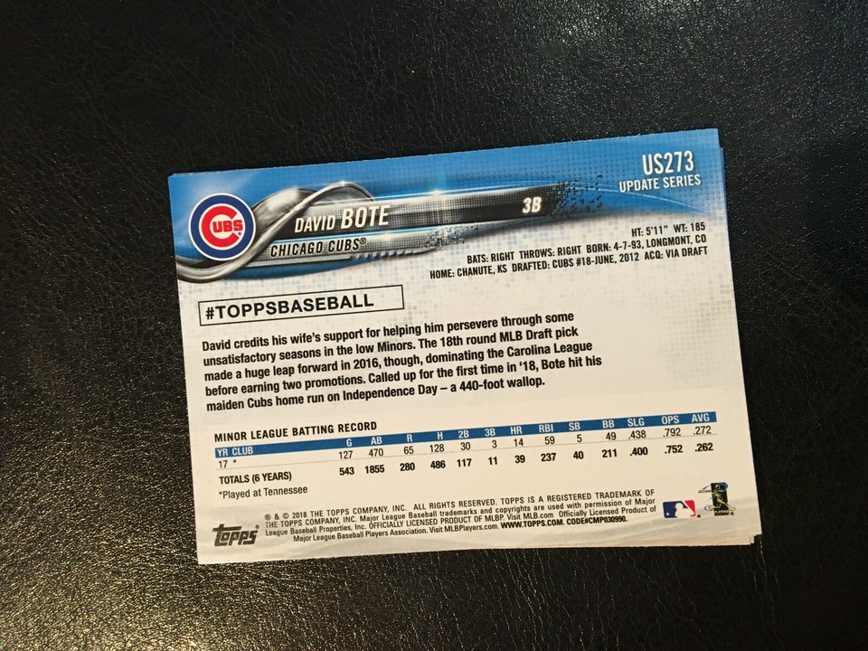 2018 Topps Update US273 David Bote 10 count Rookie card lot Chicago ...