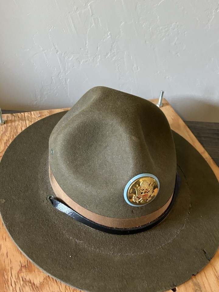Us Army Drill Sergeant Campaign Hat Vietnam Era Leather Chin Strap