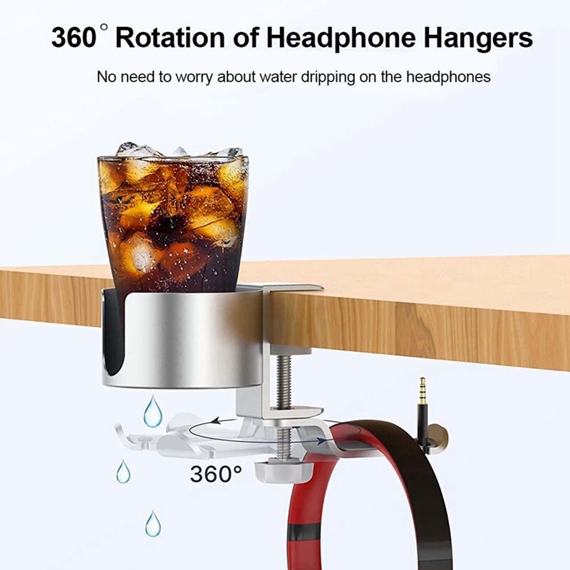 -Spill Cup Holder with Headphone Hanger for Desk or Table Silver ...