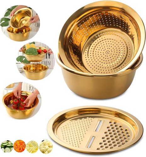 Stainless Steel Colander Set, Slicer, Grater, Strainer - Gold | eBay