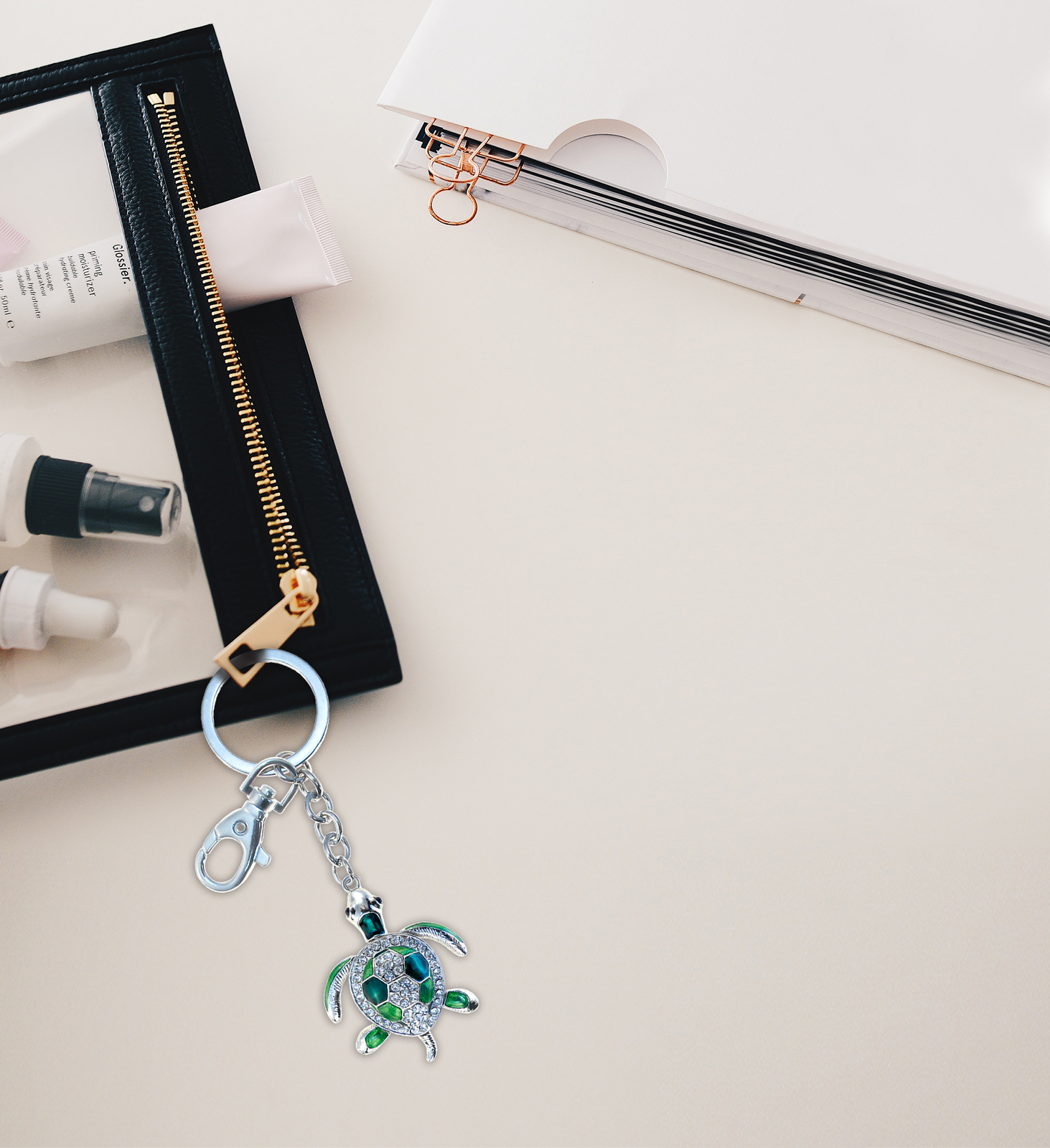 Aqua79 Green Sea Turtle Keychain Silver 3D Sparkling Charm Rhinestones ...