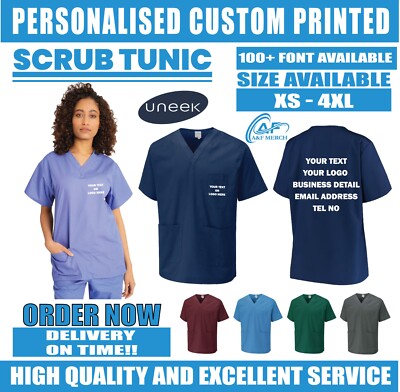 Personalised Custom Printed Scrub Tunic Hospital Work Wear Uniform ...
