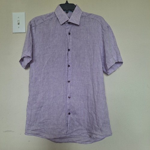 Bertigo Men's 100% Linen Short Sleeve Shirt Sz M Lilac Casual Summer ...