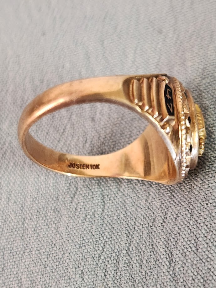 1947 Jostens 10k gold class ring with red stone and b… - Gem