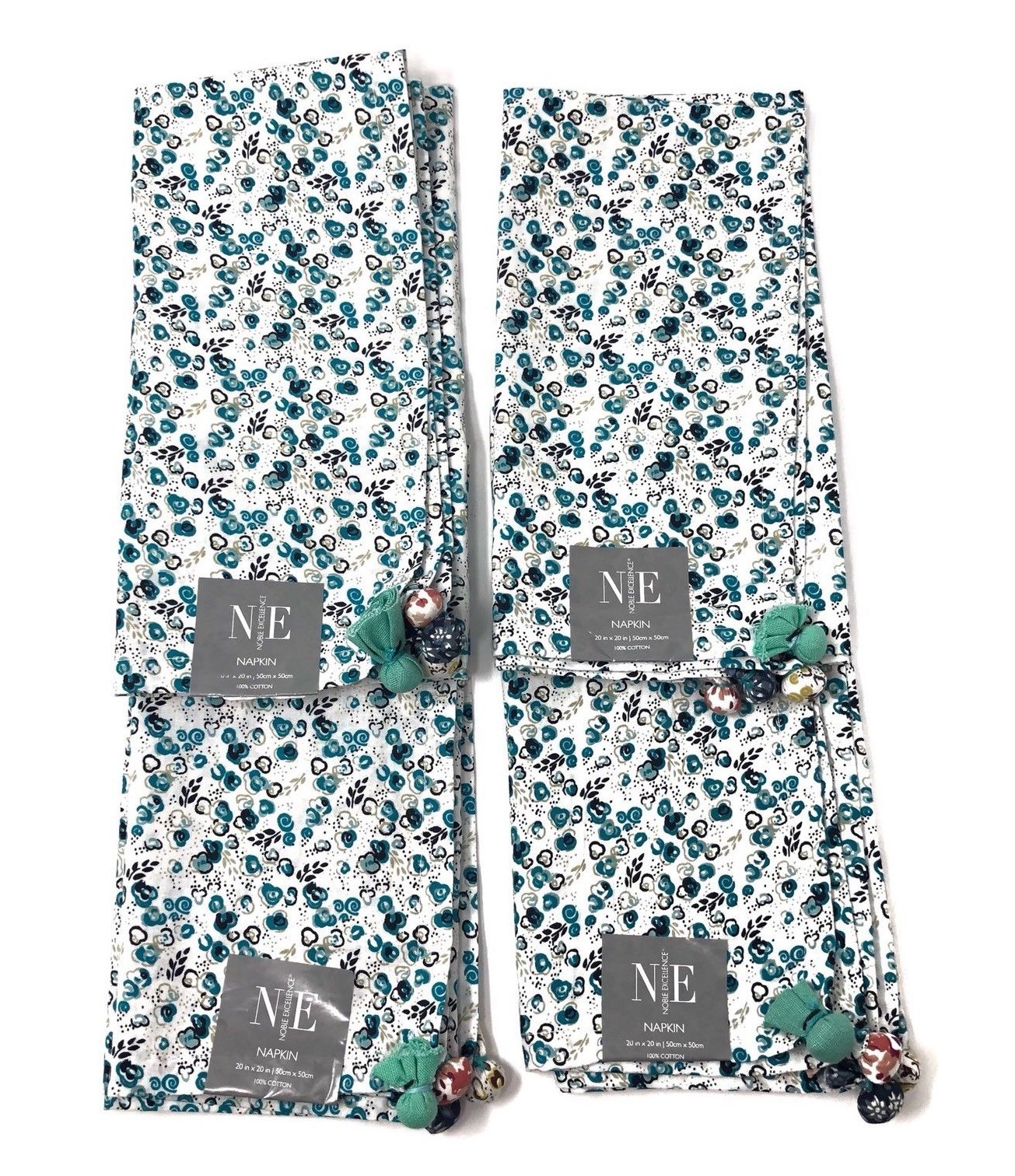 Noble Excellence Cloth Napkins Blue Floral Cotton Dinner Lunch 20x20 ...